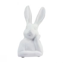 Floristik21.de Hasen Deko Hase Weiß Kunststein Denkend 18×12,5×30,5cm-14997