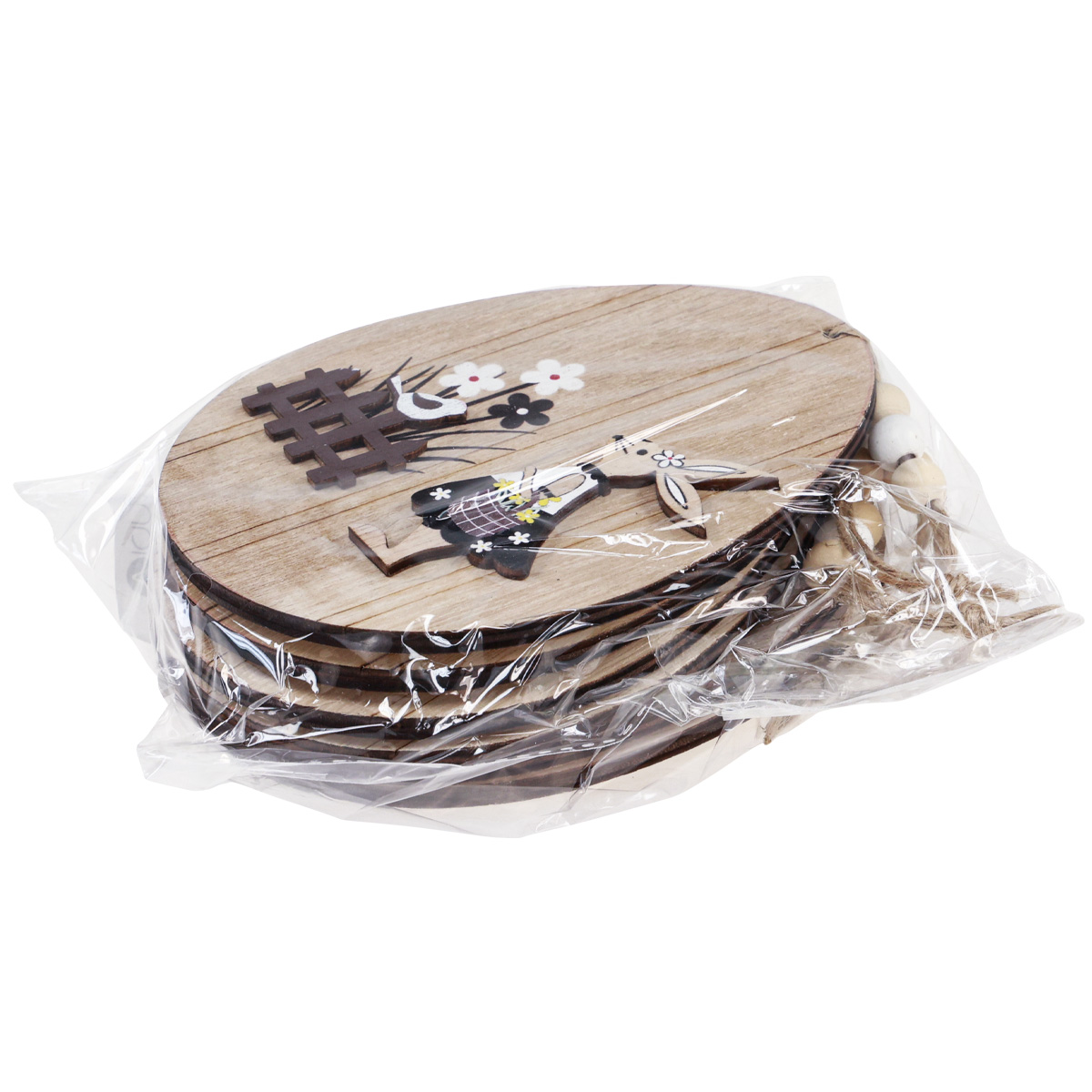 Floristik21.de Ostereier zum Hängen Holz Ei mit Hase Natur Weiß 10cm 6St