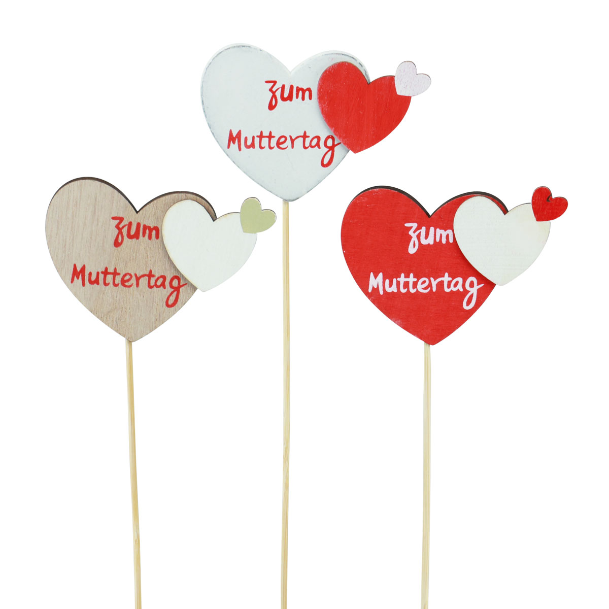 Floristik21.de Blumenstecker Holzherz Deko „Zum Muttertag“ 8×5,5cm 12St
