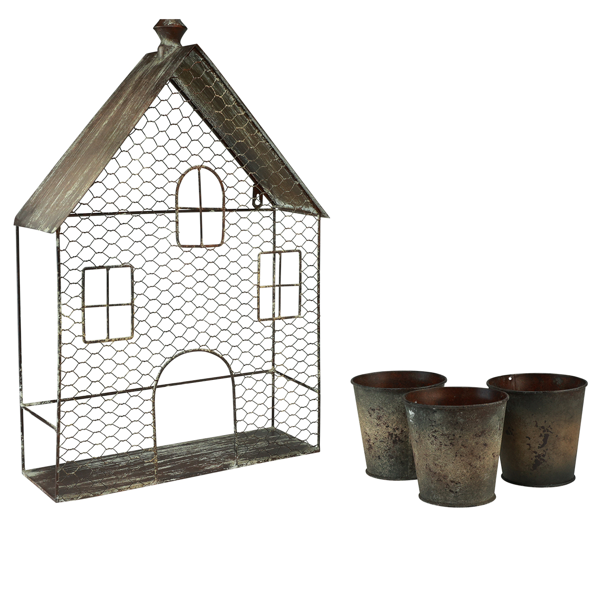 Floristik21.de Hängedeko Metall Deko Haus Wanddeko Rost 3 Töpfe 60cm ...