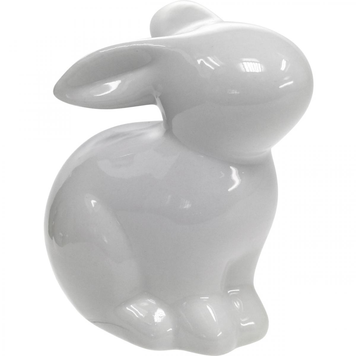 Floristik21.de Deko Hase Keramik Weiß Osterhase sitzend H8,5cm 4St